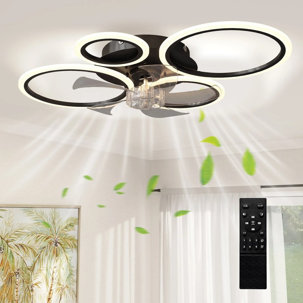 HOMCOM LED stropní ventilátor se světlem, tichý 30