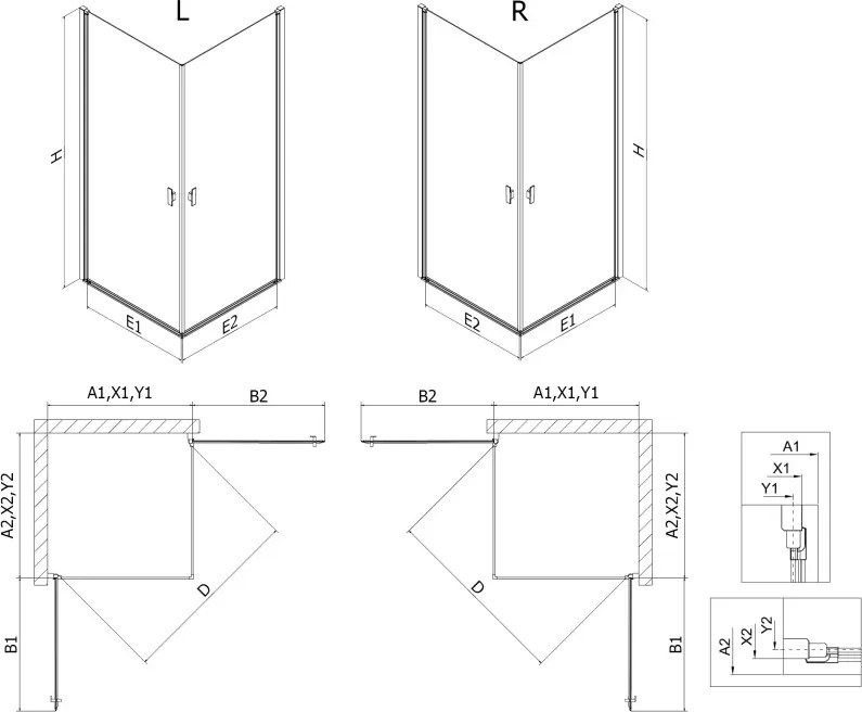 Mexen Mist-B Duo sprchová kabina skládací 95 x 80 cm, transparentní, zlatá kartáčovaná - 8A2-095-080-55-00