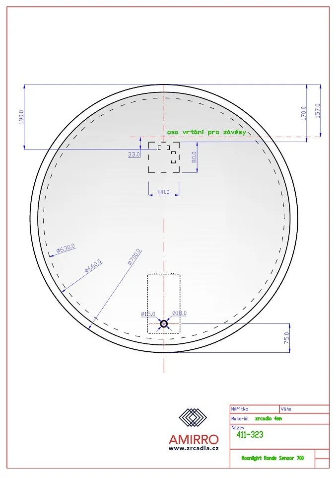 Kulaté zrcadlo do koupelny s LED osvětlením - ⌀ 70 cm - Moonlight Ronde