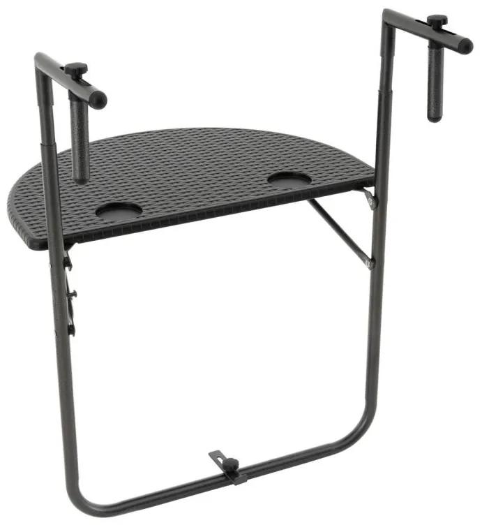 Garthen Závěsný sklopný stolek ratanového vzhledu - černý