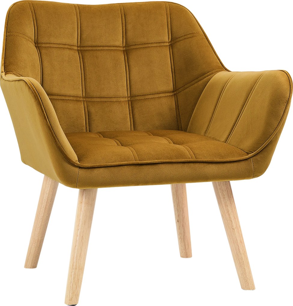 HOMCOM křeslo s polohovatelným sedákem se sametem, skandinávské, zvýšené nohy, sametový polyester, žlutá 67x61,5x71 cm