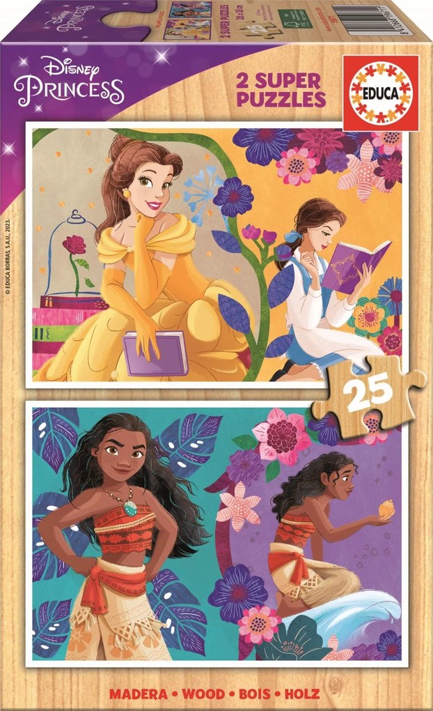 Educa dřevěné puzzle disney princezny 2 × 25 dílků