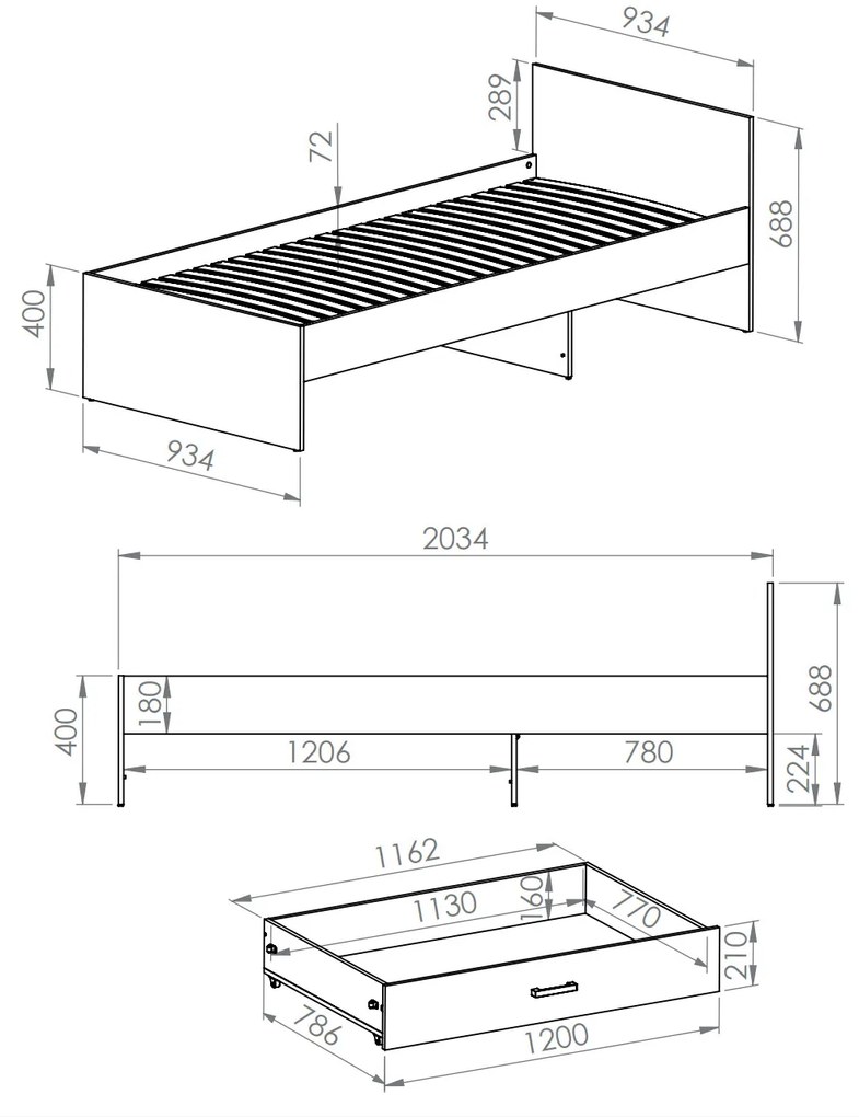 Postel 90x200 FIJI FJ09 dub artisan / bílá / antracit