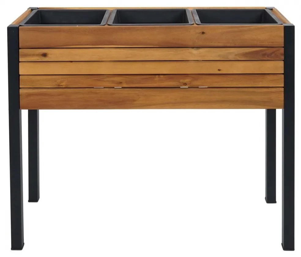 Květináč HWC-L22, 75x81x30cm, hliník, akáciové dřevo - hnědá