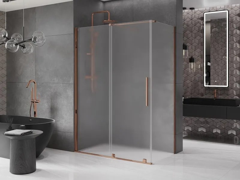 Mexen Velar, sprchový kout s posuvnými dveřmi 150 x 80 cm, 8mm sklo námraza, růžové zlato, 871-150-080-31-55