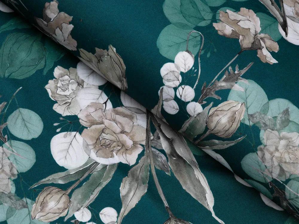 Biante Dekorační povlak na polštář TF-058 Květy s eukalyptem na tmavě zeleném 50 x 60 cm