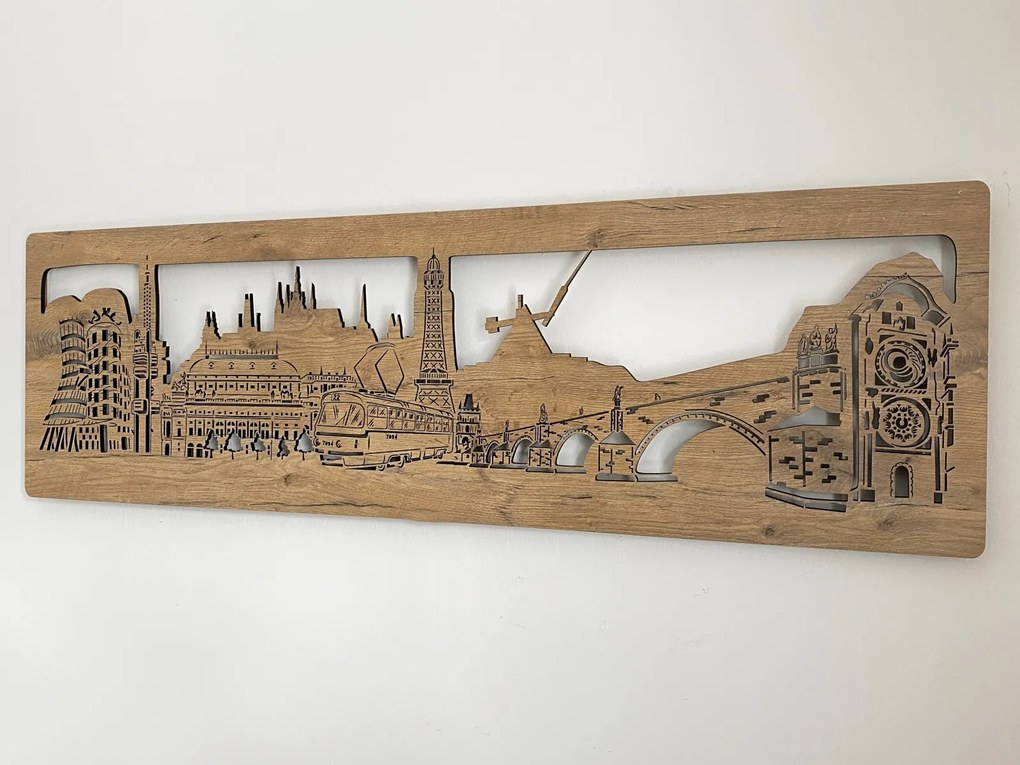 Li-Go "Praha" světelný obraz 230V 130x40 cm provedení povrchu: dub světlý