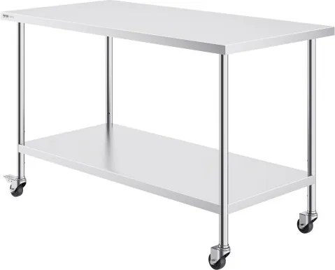 Pracovní stůl z nerezové oceli Komerční přípravný stůl 76,2 × 152,4 cm se 4 kolečky