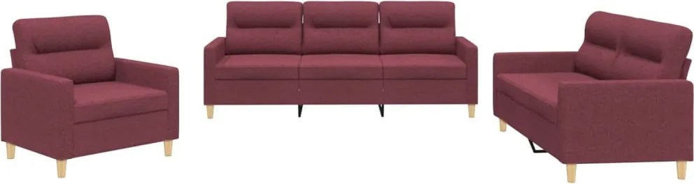 3dílná sedací souprava s poduškami vínová textil 3201542