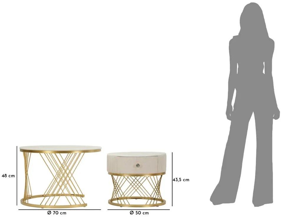 Sada konferenčních stolků Odessa 70 cm krémová / zlatá