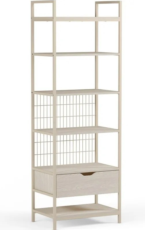 Krémová ocelová knihovna 60x179,5x40 cm Amara – Marckeric