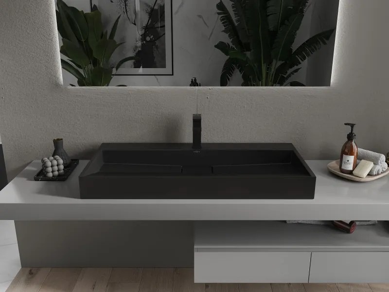 Mexen Ava, umyvadlo na desku z konglomerátu 1/O 100 x 46 cm, černá matná, 23011071