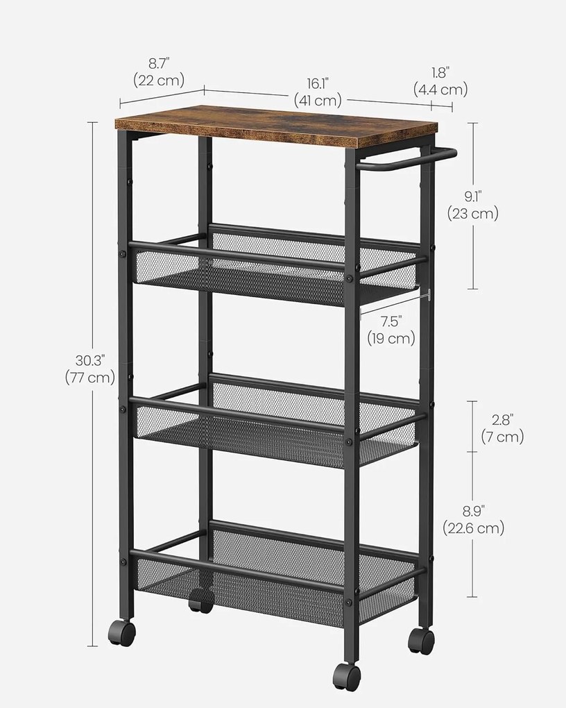 Pojízdný kuchyňský vozík Vasagle Compi 77 cm hnědý/černý