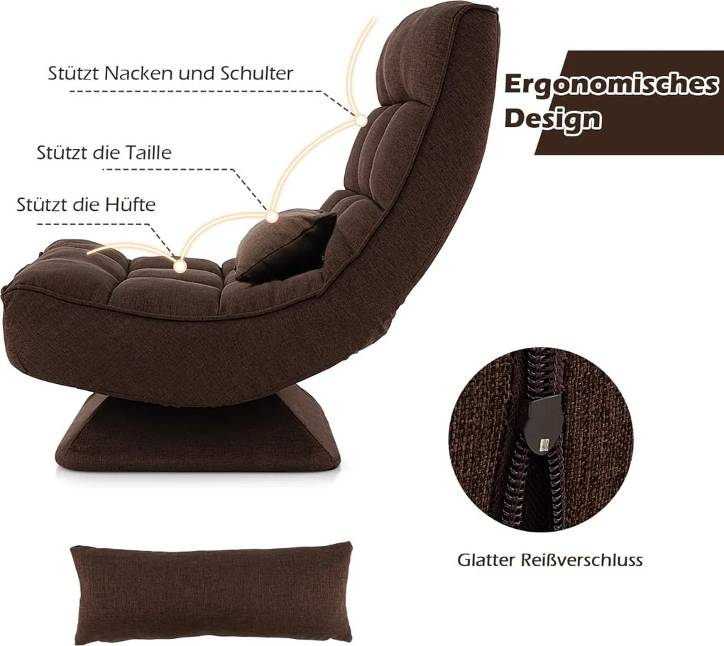 Costway 360° otočné podlahové křeslo s opěradlem a bederním polštářem Lazy Sofa