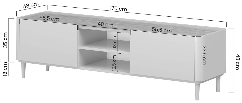 TV stolek Elivo 170 cm na nožkách - kašmírová / dub olejovaný