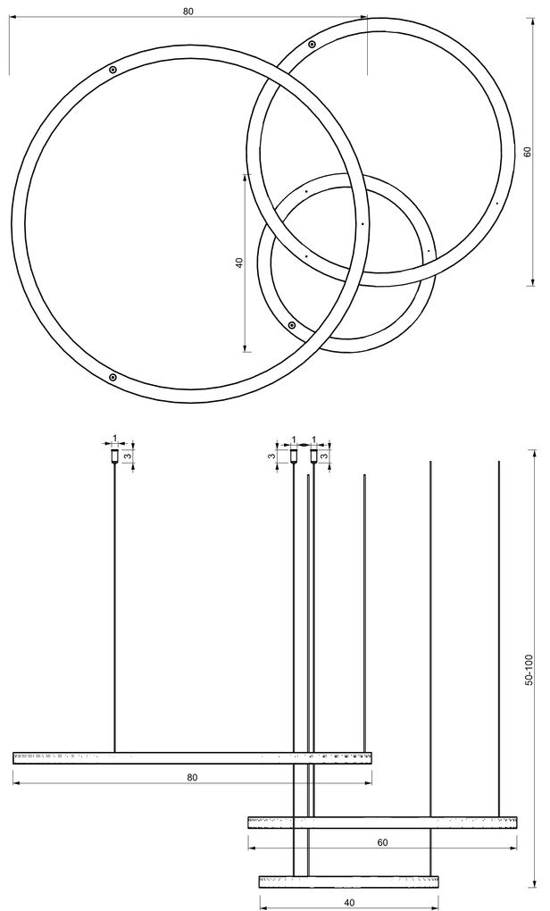 Závěsné LED svítidlo Galaxie, 3x LED 85w, 3500k, g
