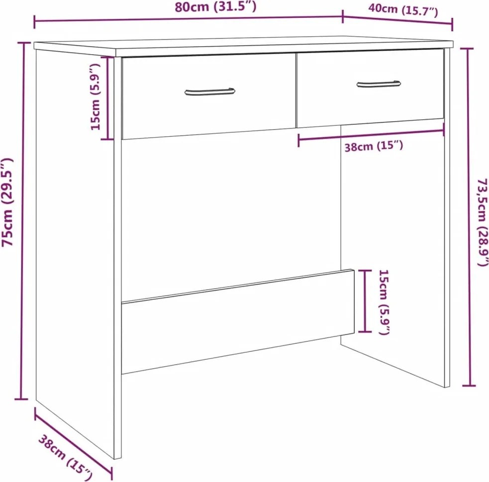 vidaXL Psací stůl 80 x 40 x 75 cm dřevotříska [801356] Barva: Bílá