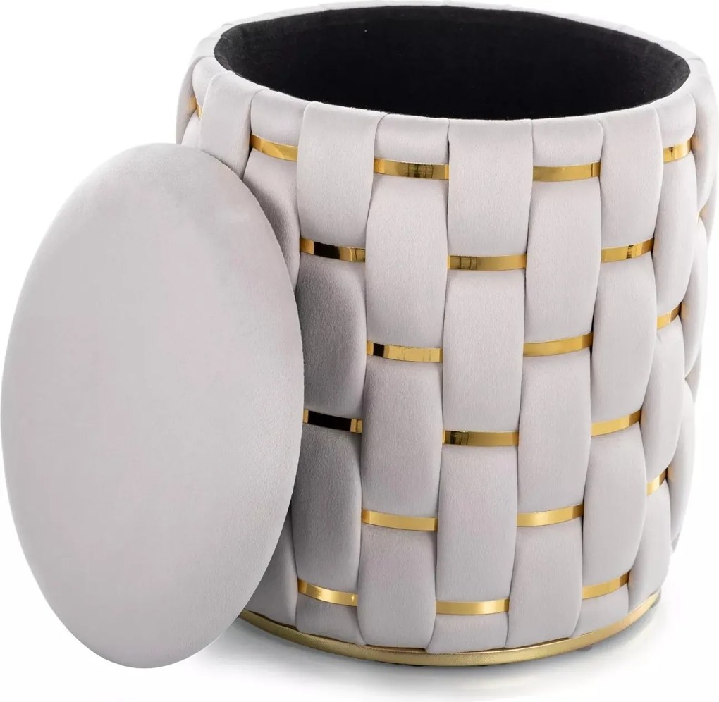 Taburet Tiara Velvet s úložným prostorem světle béžový
