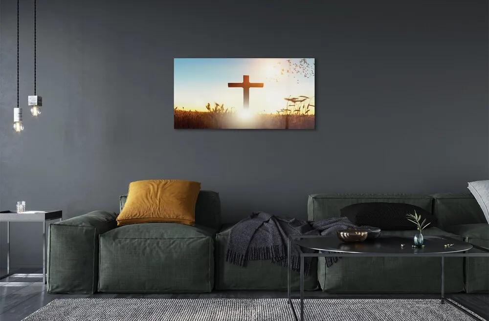 Obraz na skle Kříž pole Slunce 125x50 cm