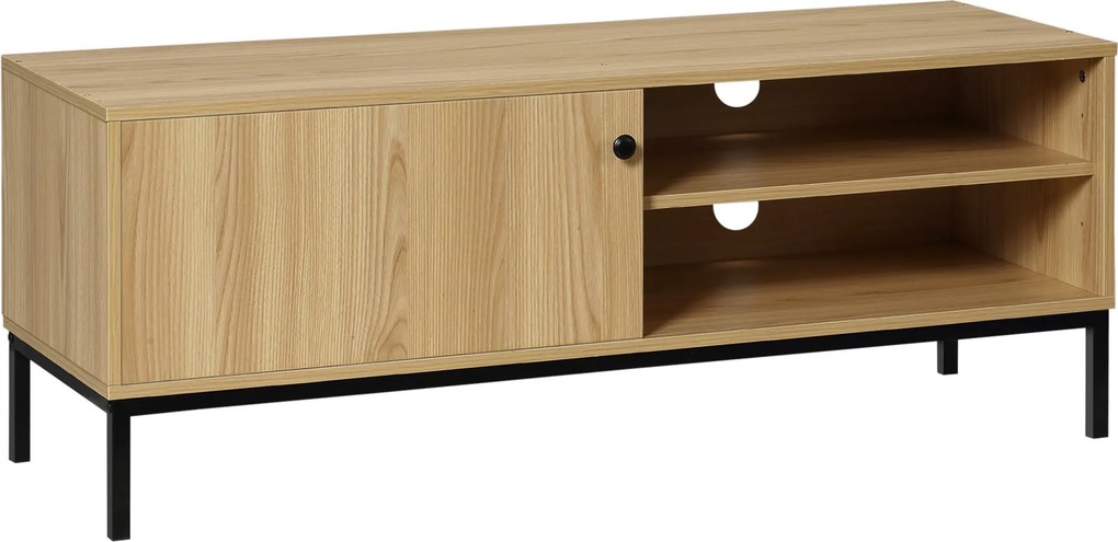 HOMCOM TV Stojan - Max. 50 Palců - 3 Úložné Prostory - 2 Otvory pro Kabely s Posuvnými Dveřmi - rozměry 120L x 39.5W x 46H cm