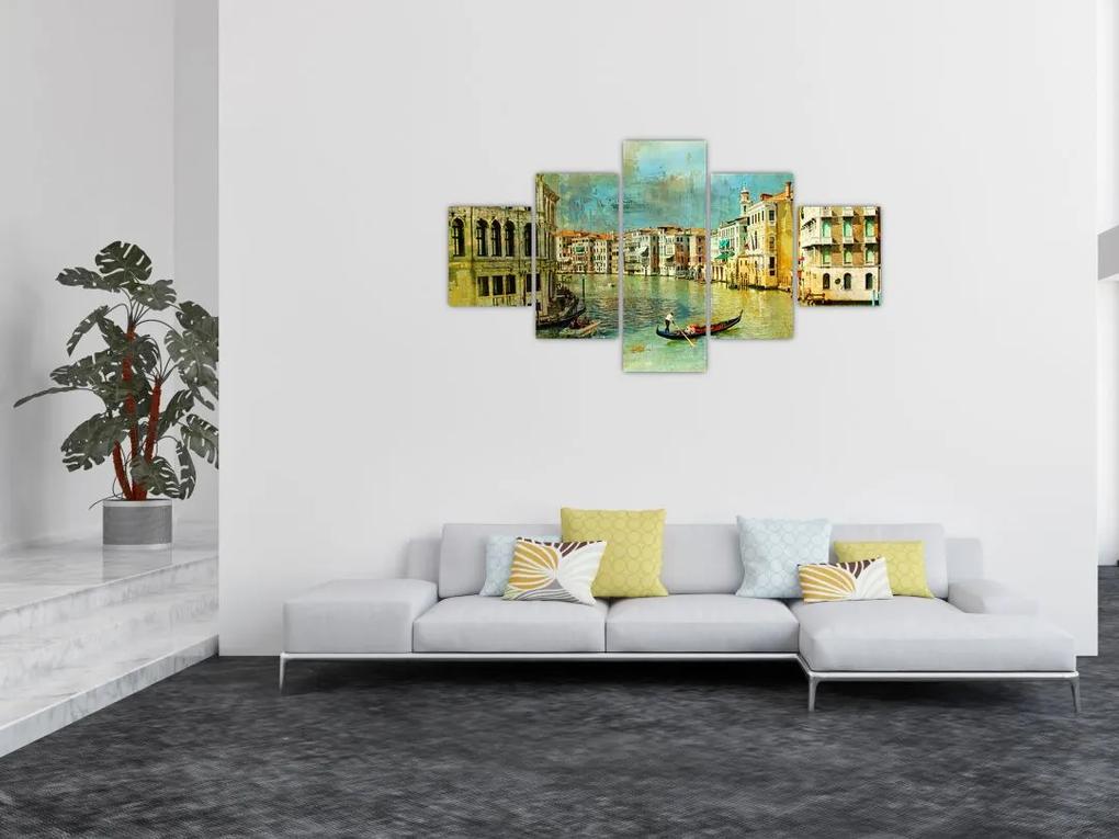 Obraz - Benátský kanál a gondoly (125x70 cm)