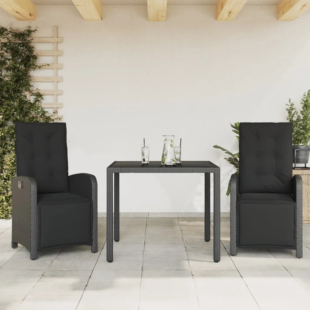 3dílný bistro set s poduškami černý polyratan 3212456
