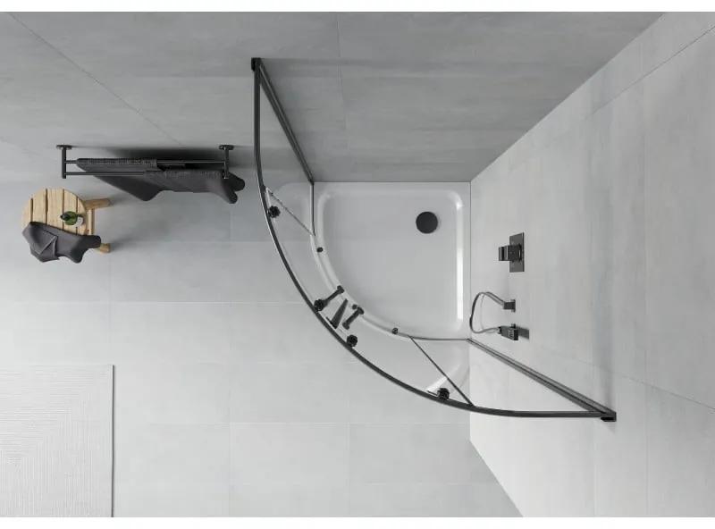 Mexen Rio půlkruhový sprchový kout 90 x 90 cm, Průhledné, Černá + sprchová vanička Flat, Bílá - 863-090-090-70-00-4110B