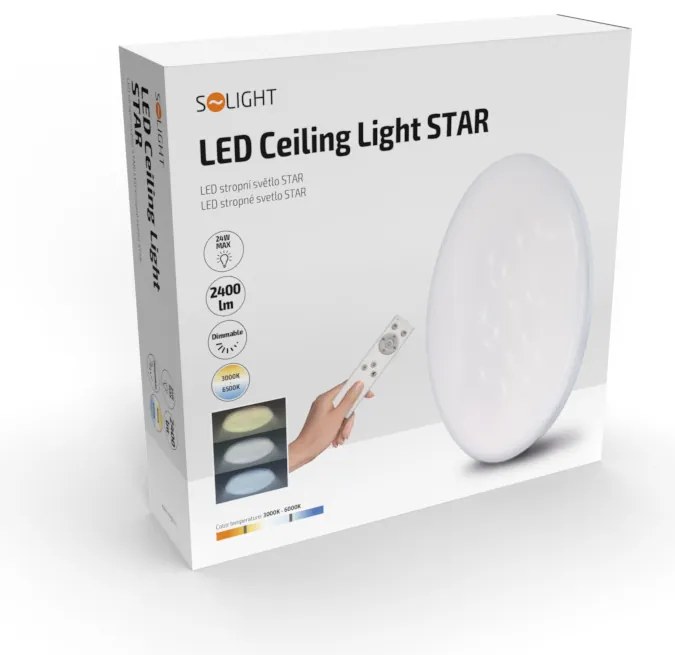Solight LED stropní světlo Star, kulaté, 24W, 2400lm, dálkové ovládání, 37cm