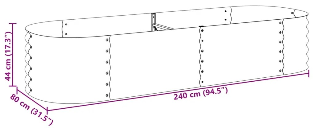 vidaXL Marketos Vyvýšený záhon 240 x 80 x 44 cm pozinkovaná ocel šedý