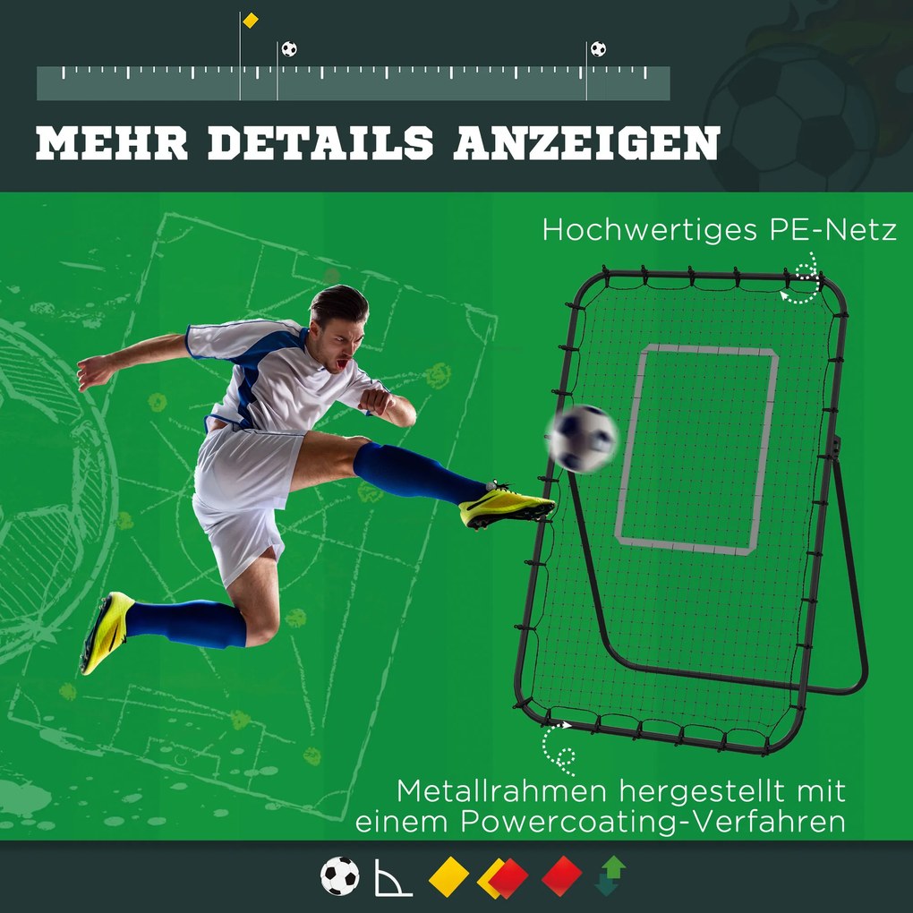 HOMCOM Football Rebounder Skládací fotbalová branka Rebound Wall 123x73x1785 cm 4 nastavitelné stupně černá pro trénink a zábavu