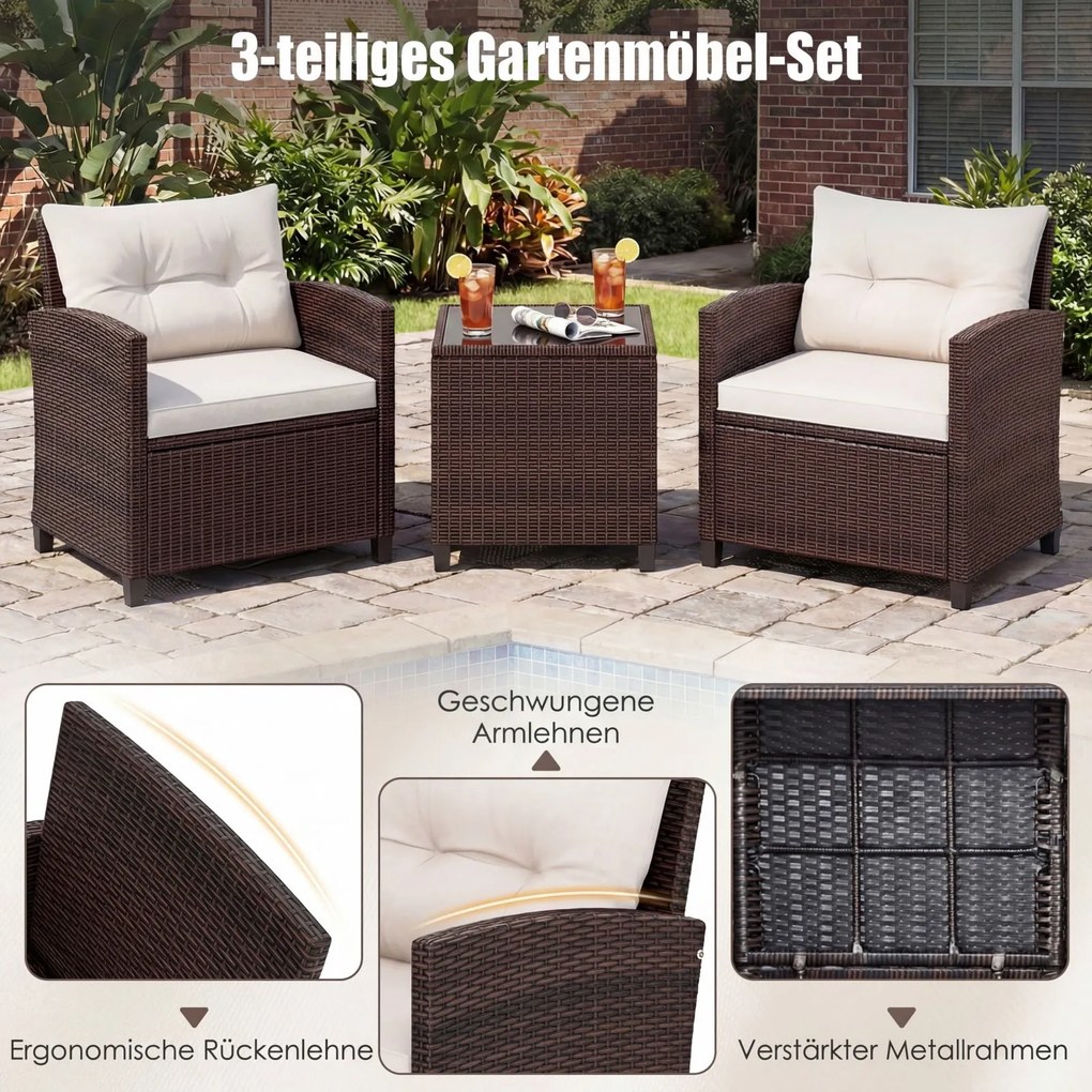 Costway 3-dílný. Polyratanový salonek Gartenmöbel Rattan Sitzgruppe mit