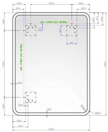 EBS Venia Zrcadlo oblé 60 x 80 cm s LED osvětlením S_VENIA6080K