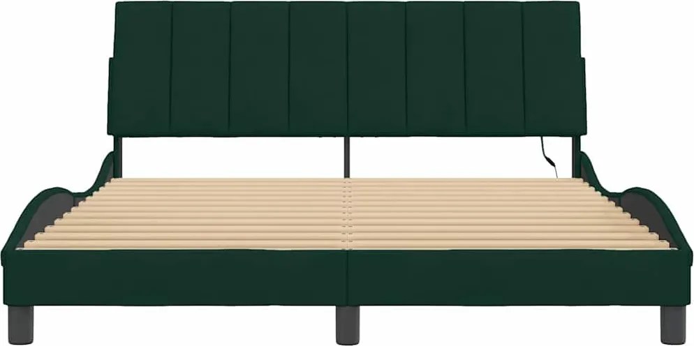 Rám postele s LED osvětlením bez matrace Hanko tmavě zelený 160 x 200 cm samet 3213790