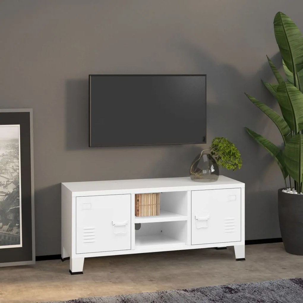 Industriální TV skříňka bílá 105 x 35 x 42 cm kov 339619