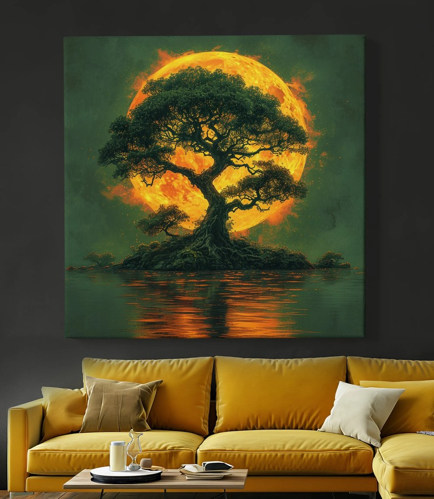 Obraz na plátně - Strom života Ohnivý měsíc FeelHappy.cz Velikost obrazu: 80 x 80 cm