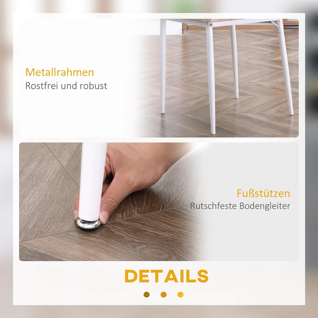HOMCOM 3-dílný jídelní set MDF + kov přírodní kresba dřeva + bílá s 1 stolem + 2 židlemi