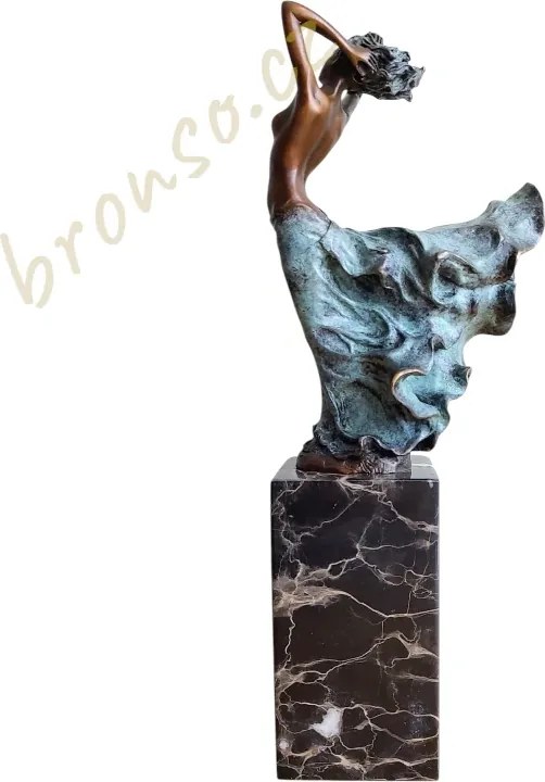 Dáma s vlajícími šaty – Art Deco bronzová socha, elegantní dekorace