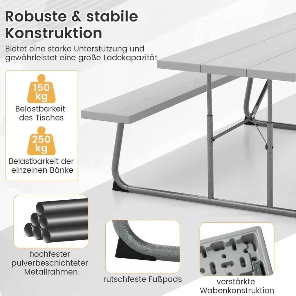 Costway Skládací piknikový stůl se 2 lavicemi 183 cm sada kempingového stolu