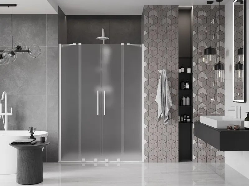 Mexen Velar Duo, posuvné sprchové dveře do otvoru 140 cm, 8mm sklo námraza, bílá matná, 871-140-000-32-20