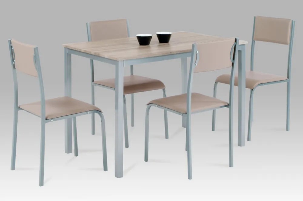 Jídelní set 1 + 4 ve skandinávském stylu – dub, kostra kov, čalouněné židle