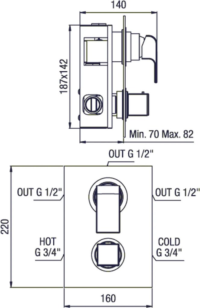Sapho Sapho, DIMY podomítková sprchová termostatická baterie, 3 výstupy, chrom, DM393
