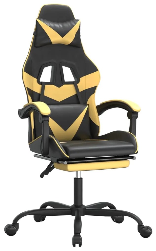 Herní židle s podnožkou černá a zlatá umělá kůže,  3143856