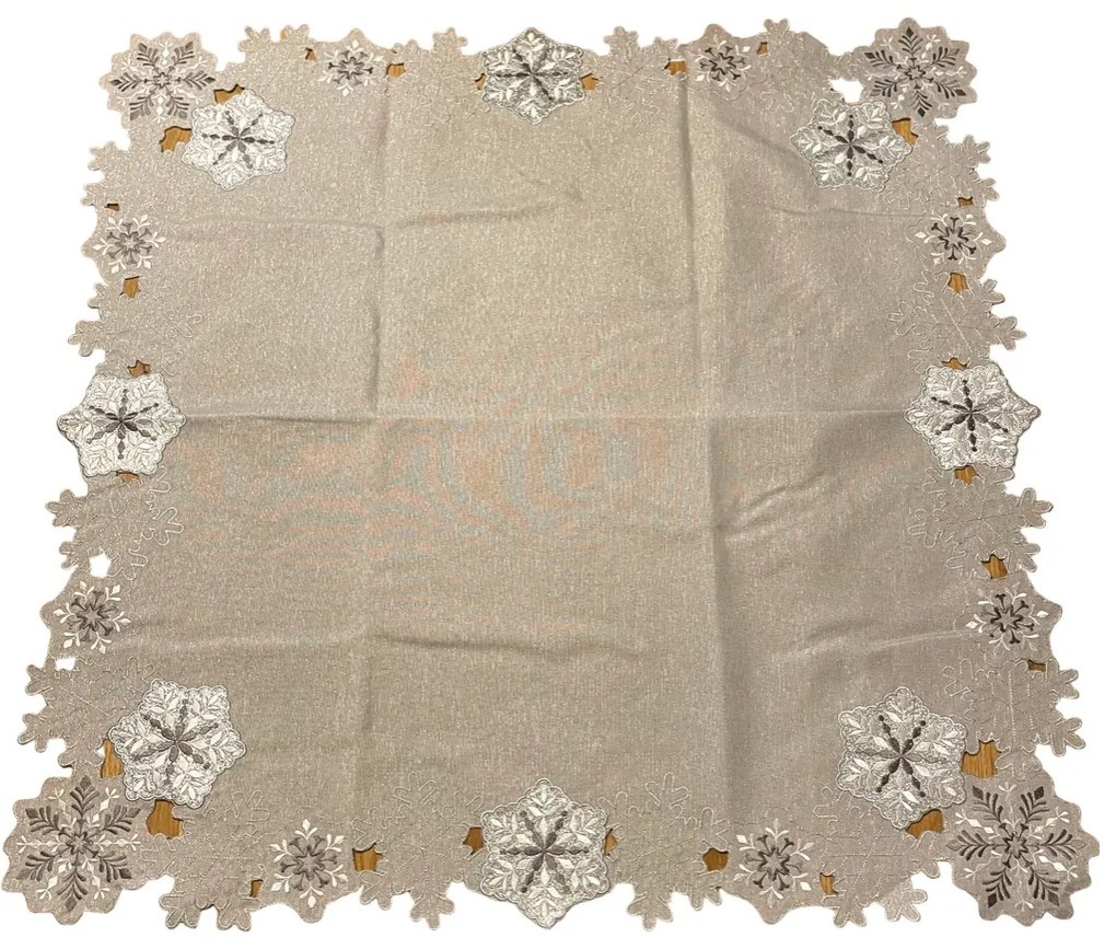 Vánoční vyšívaný ubrus vánoční Vločka šedá 85x85 cm TiaHome