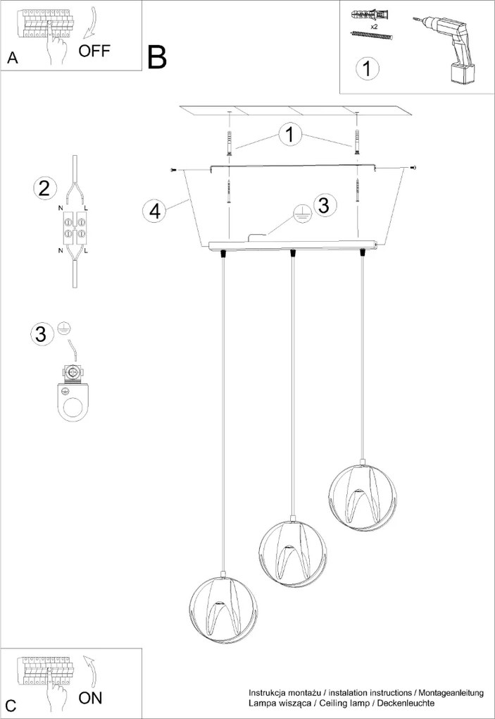 Sollux Lighting Závěsné svítidlo TULOS 3L černé