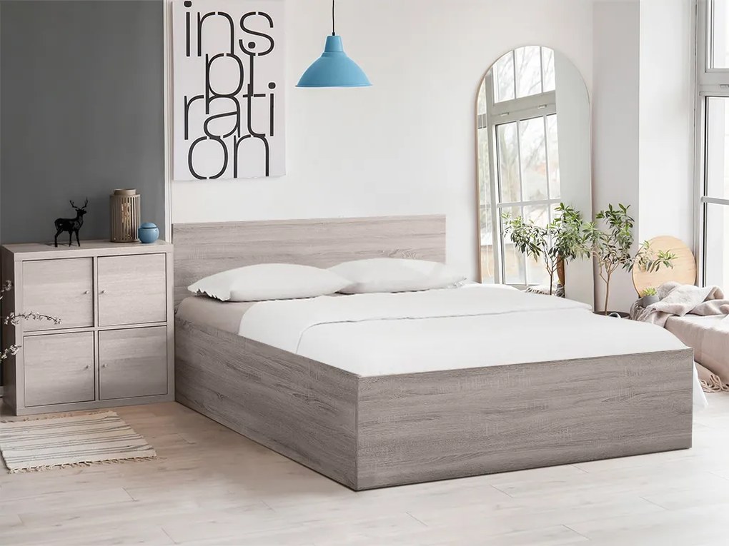 Postel SOFIA 140 x 200 cm, dub lanýž Matrace: Matrace Sommera 18 cm, Rošt: S laťkovým roštem