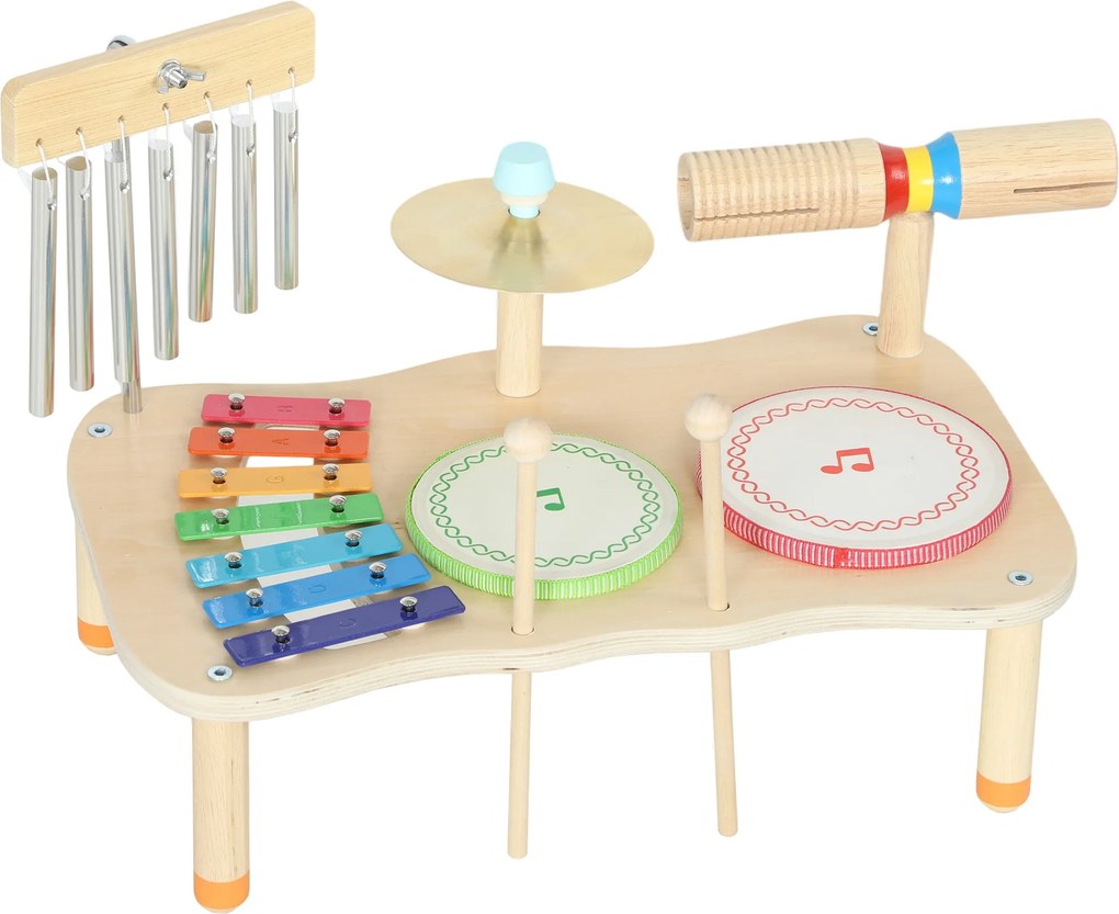 AIYAPLAY dětské hudební nástroje ze dřeva ve stylu Montessori s bubnem, xylofonem, dvojitým zvonem, cymbály, zvonkem