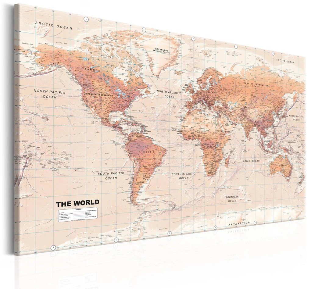 Obraz - World Map: Orange World 120x80