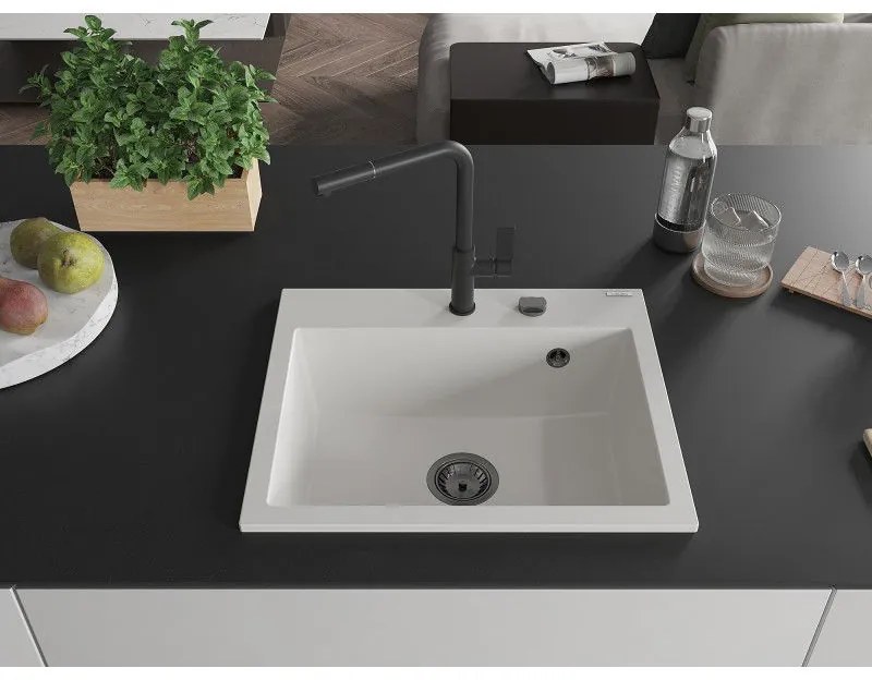 Mexen Oscar, 1-komorový granitový dřez 580x490x205 mm, bílá, 6519581000-20-B