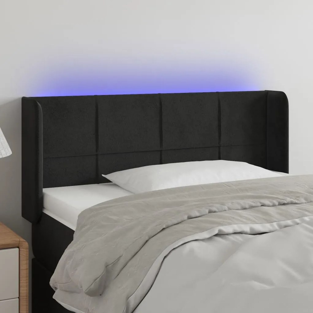 Čelo postele s LED černé 93 x 16 x 78/88 cm samet