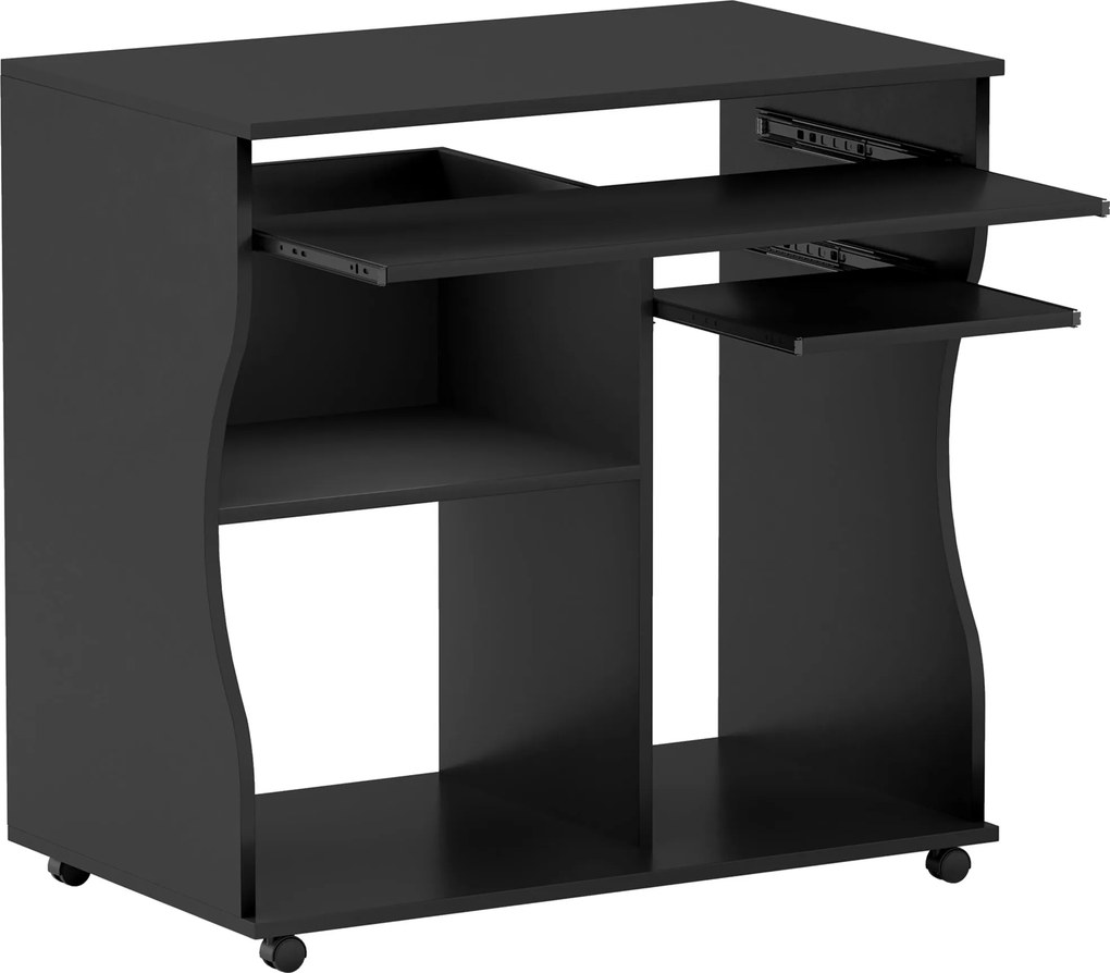 HOMCOM Stůl s Kolečky 80 x 48 cm Počítačový Stůl Kancelářský Stůl s Držákem na Monitor, Zásuvkou na Klávesnici, Policí na Úložné Prostředky, PC Stůl …